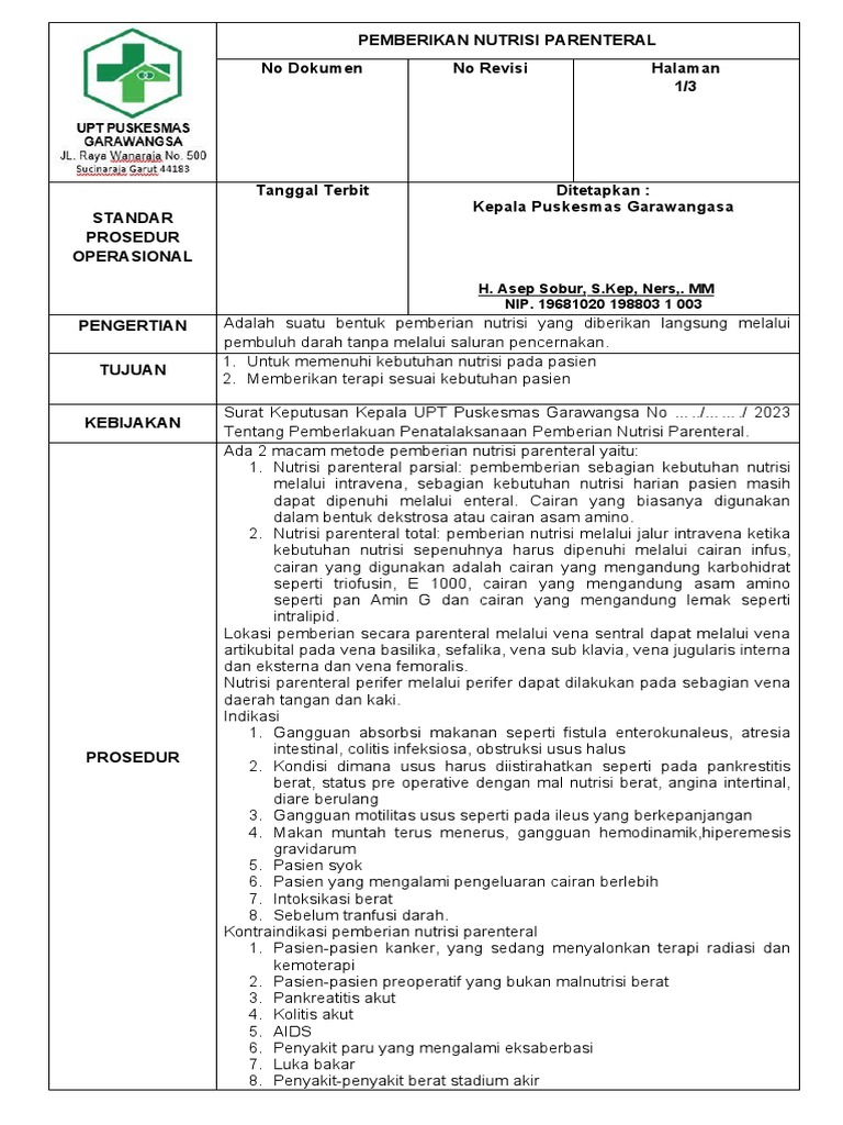 SOP Pemberian Cairan Parenteral | PDF