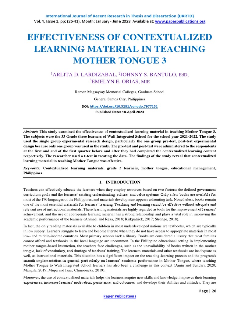 Contextualized Learning for Grade 3 | PDF | Constructivism (Philosophy Of Education) | Learning