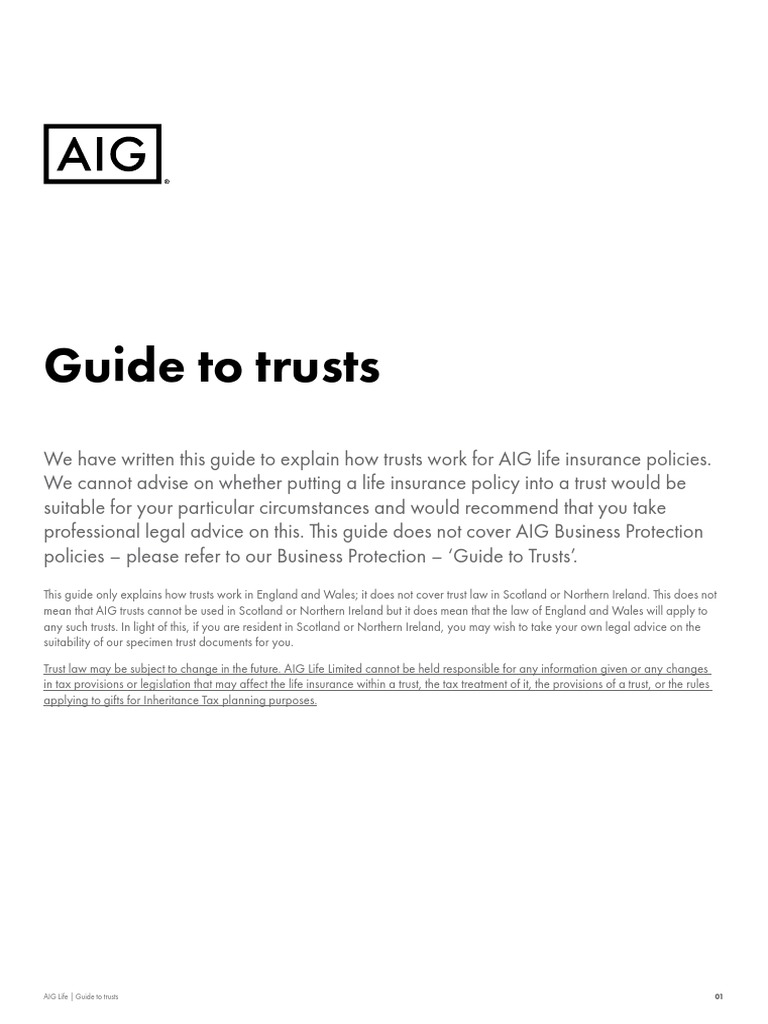 0853 Aig Guide To Trusts | PDF | Trust Law | Trustee