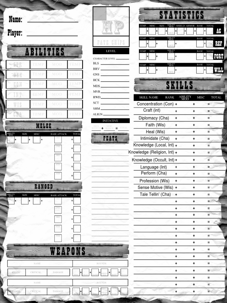DeadLands Character Sheet Blessed | PDF
