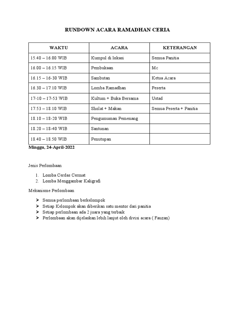 Rundown Acara Ramadhan Ceria | PDF