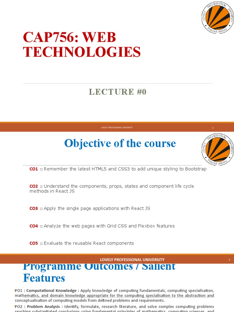 Lecture 0 Cap756 Web Technologies | PDF | Bootstrap (Front End Framework) | Html Element