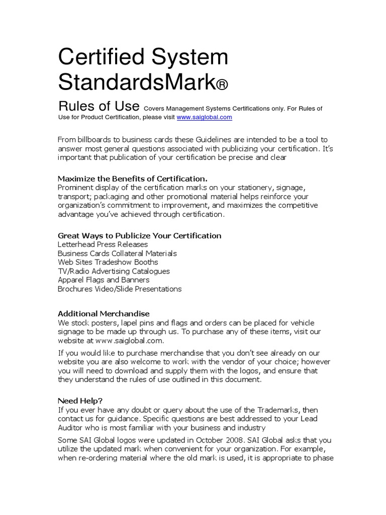 Rules of Use Logo (BRIEF) | PDF | Certification | Iso 9000