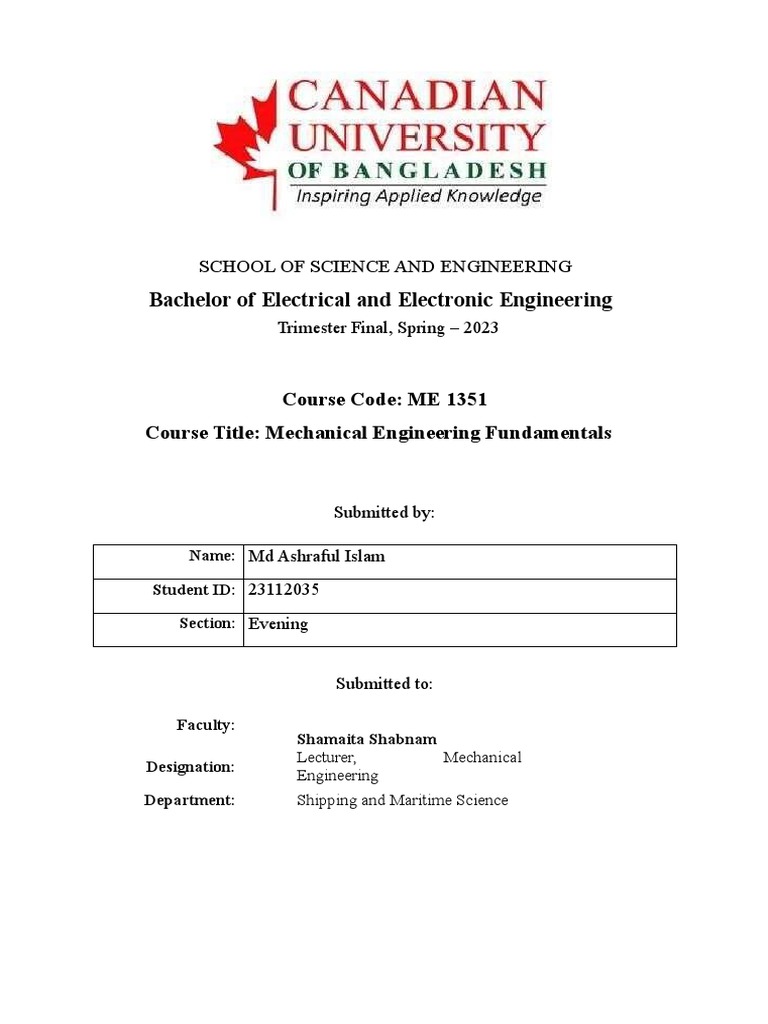 ME 1351 Spring 2023 Final Exam | PDF