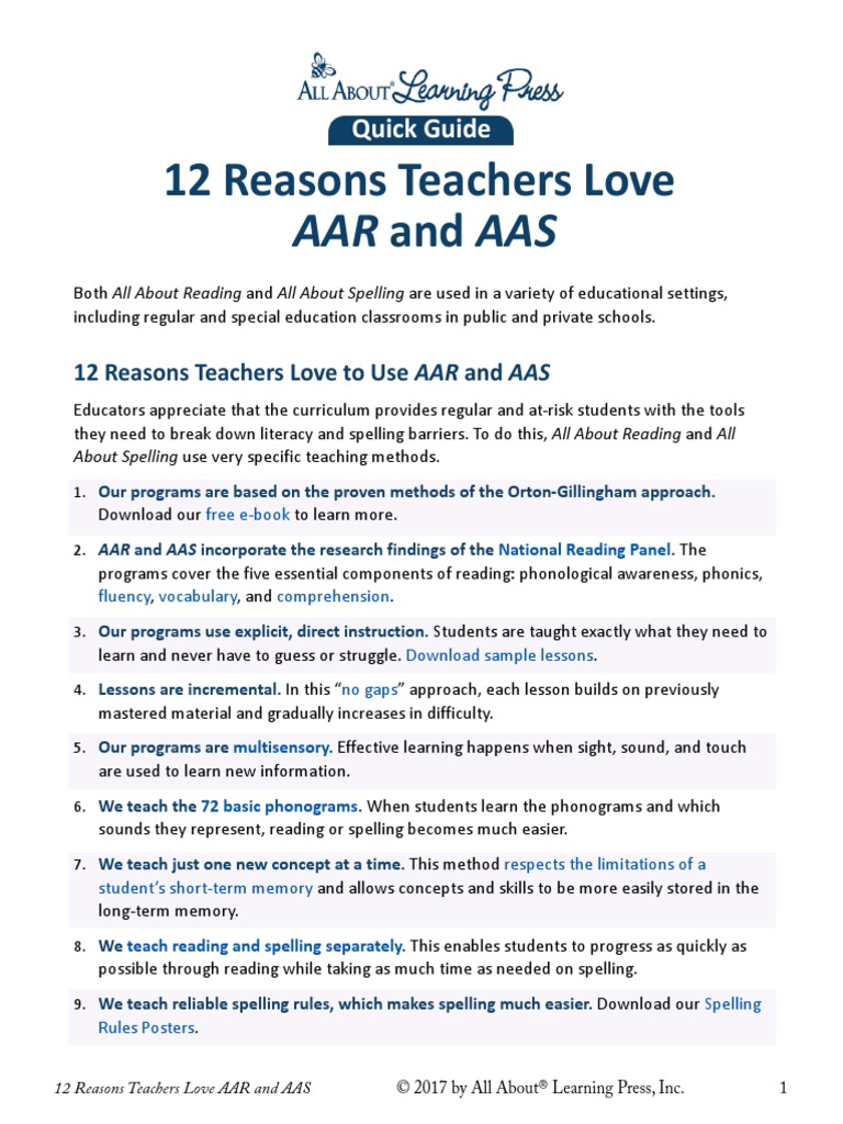 12 Reasons Teachers Love AAR AAS Quick Guide | PDF | Education Theory ...
