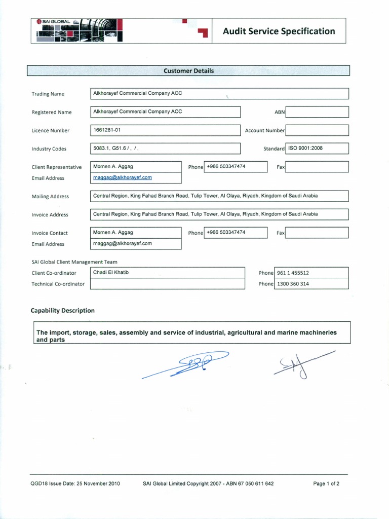 SAI Global Audit Specs | PDF