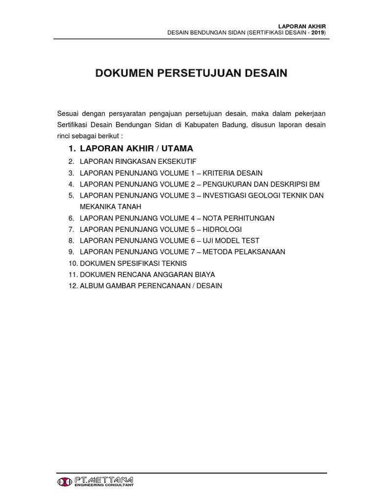 Desain Bendungan Sidan 2019 | PDF | Teknologi & Rekayasa