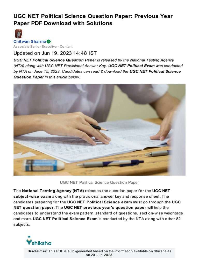 UGC NET Political Science Question Paper: Previous Year Paper PDF ...