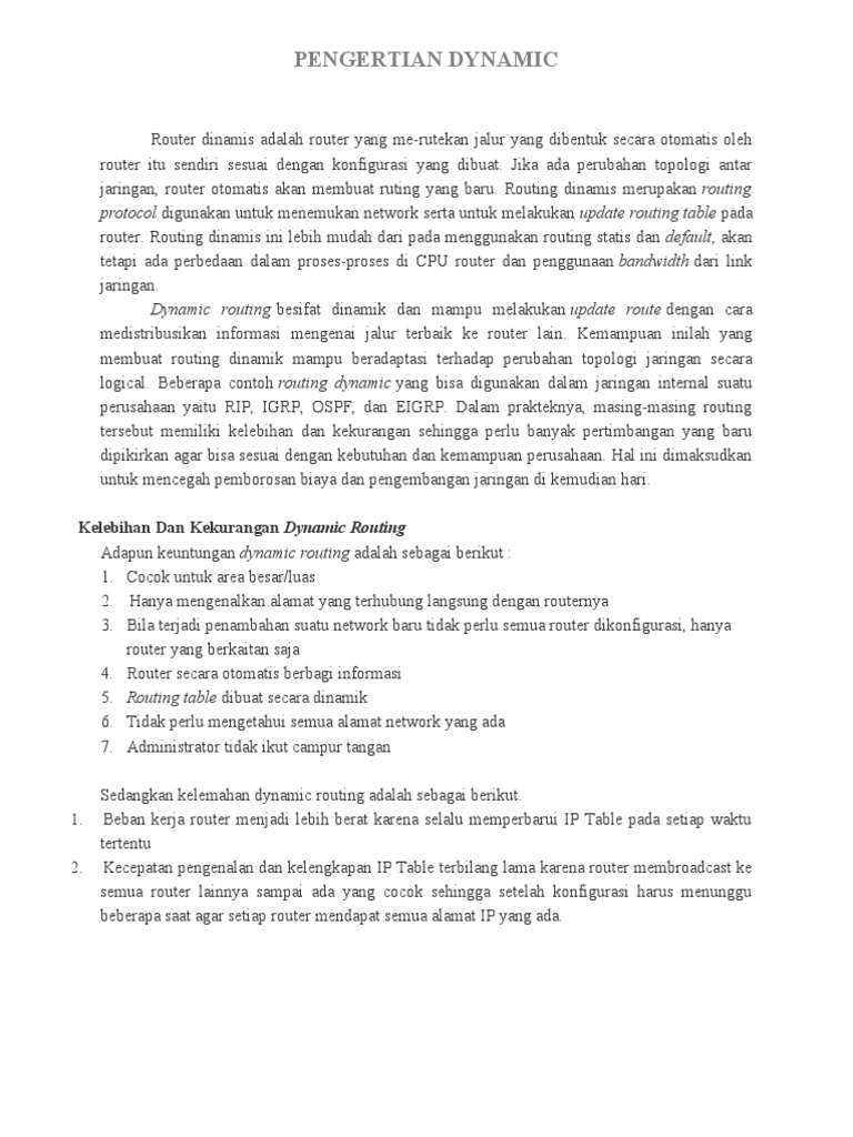 Pengertian dan Kelebihan Dynamic Routing | PDF