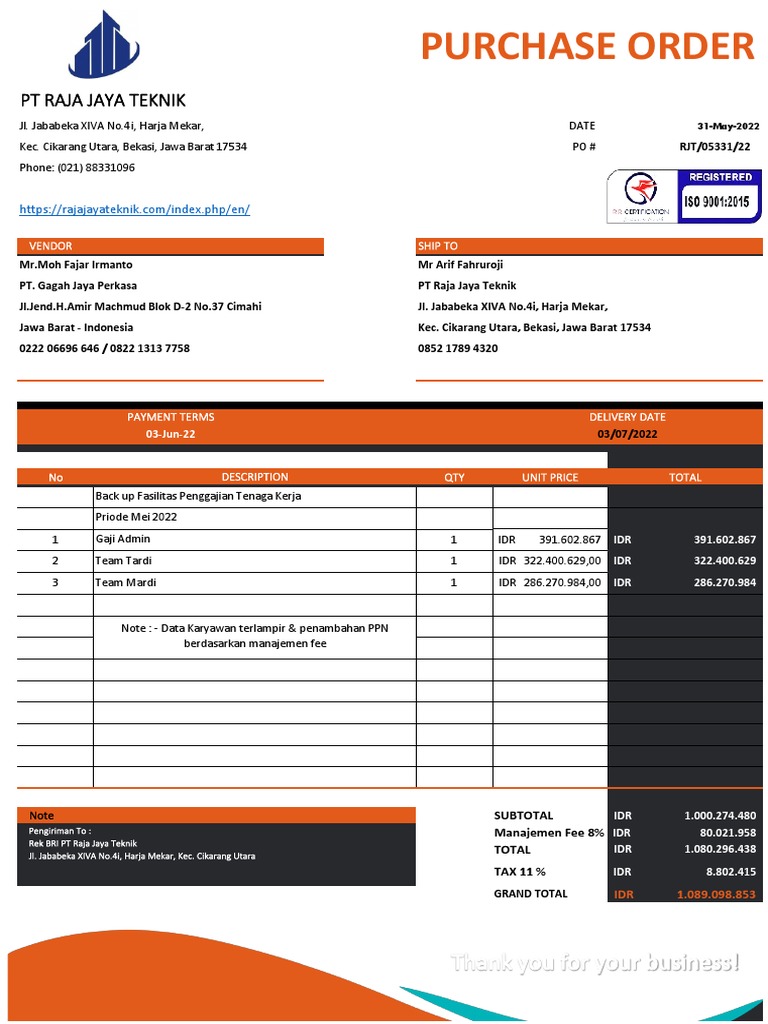 Pembelian PT Raja Jaya Teknik Mei 2022 | PDF