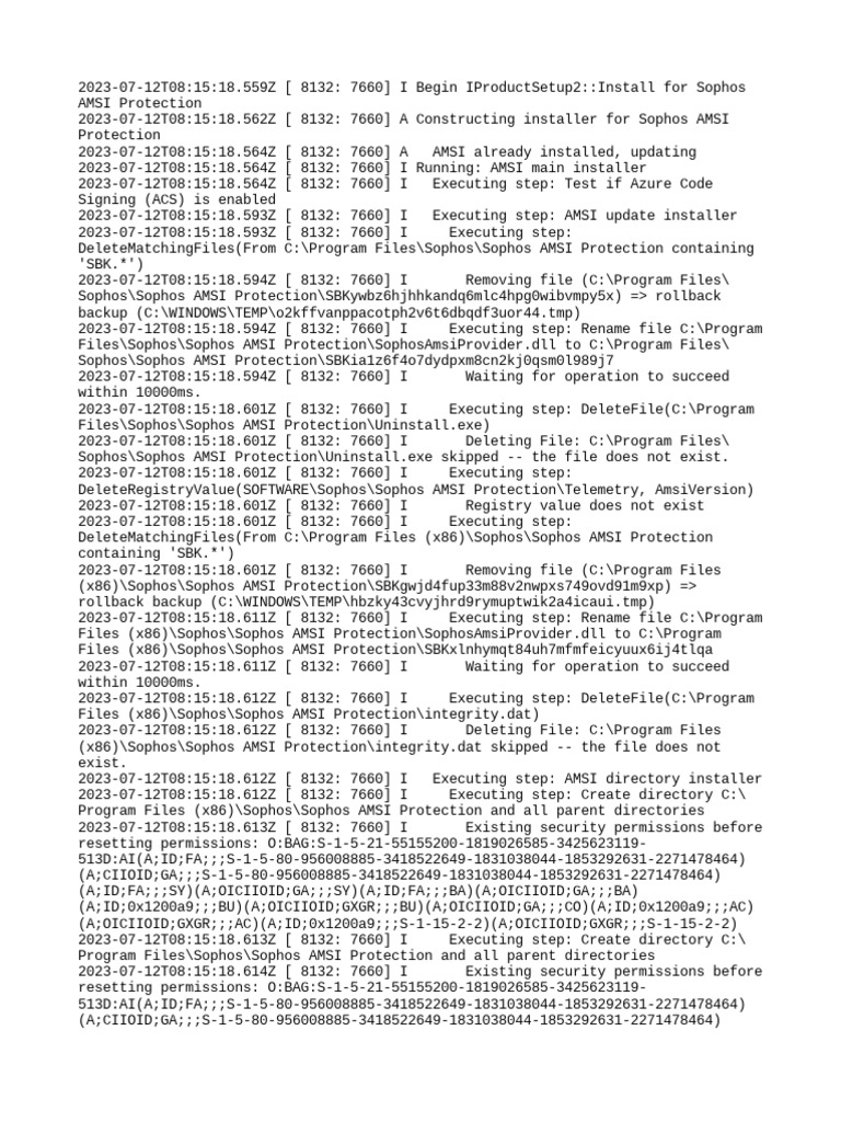 Sophos AMSI Protection Install Log 2023-07-12 08-15-18Z | PDF | Windows Registry | Installation ...