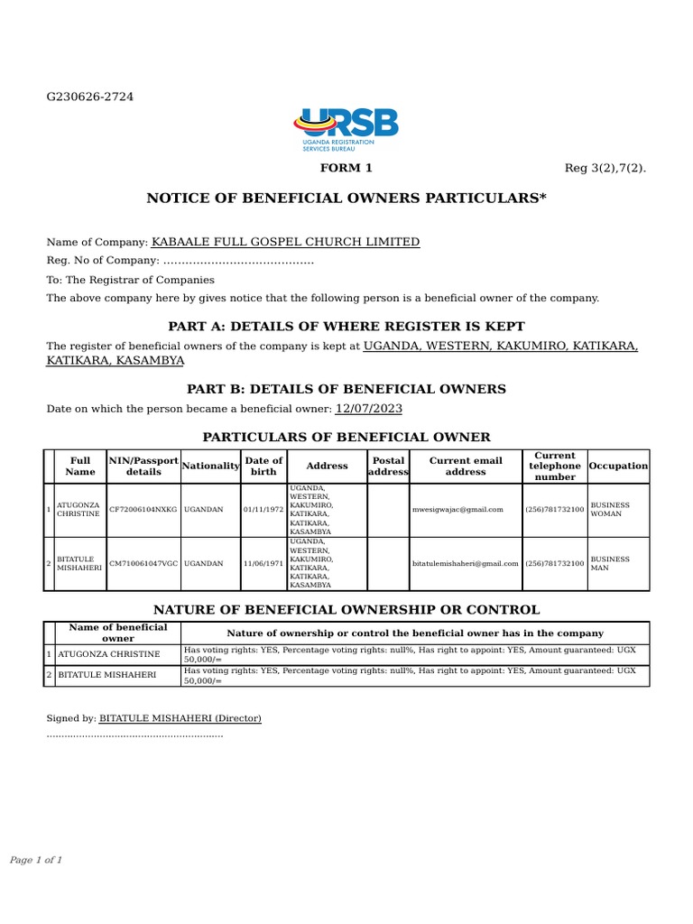 Beneficial Ownership Form Kabale | PDF | Private Law | Civil Law ...