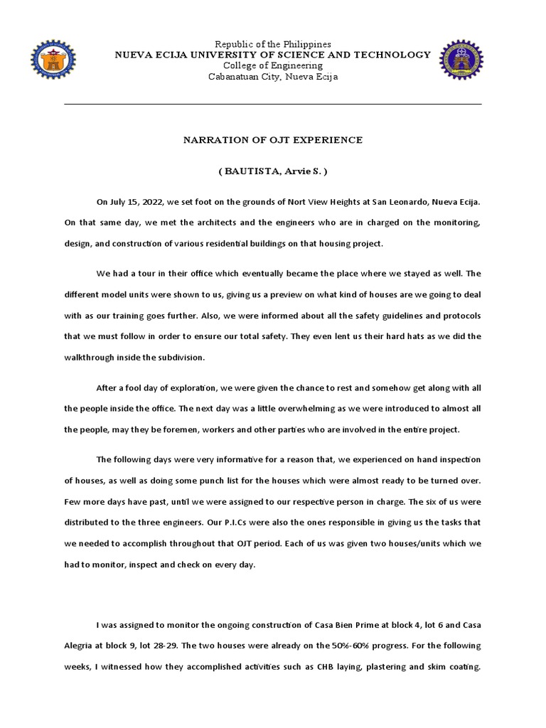 OJT Experience in Construction Engineering | PDF | Art