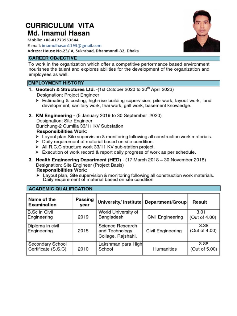 Resume of Imamaul Hasan | PDF