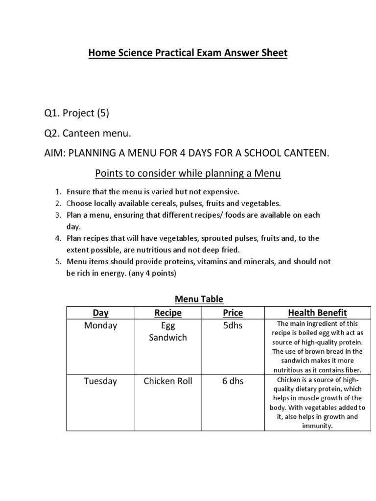 Home Science Practical Exam Answer Sheet | PDF | Vegetables | Vitamin