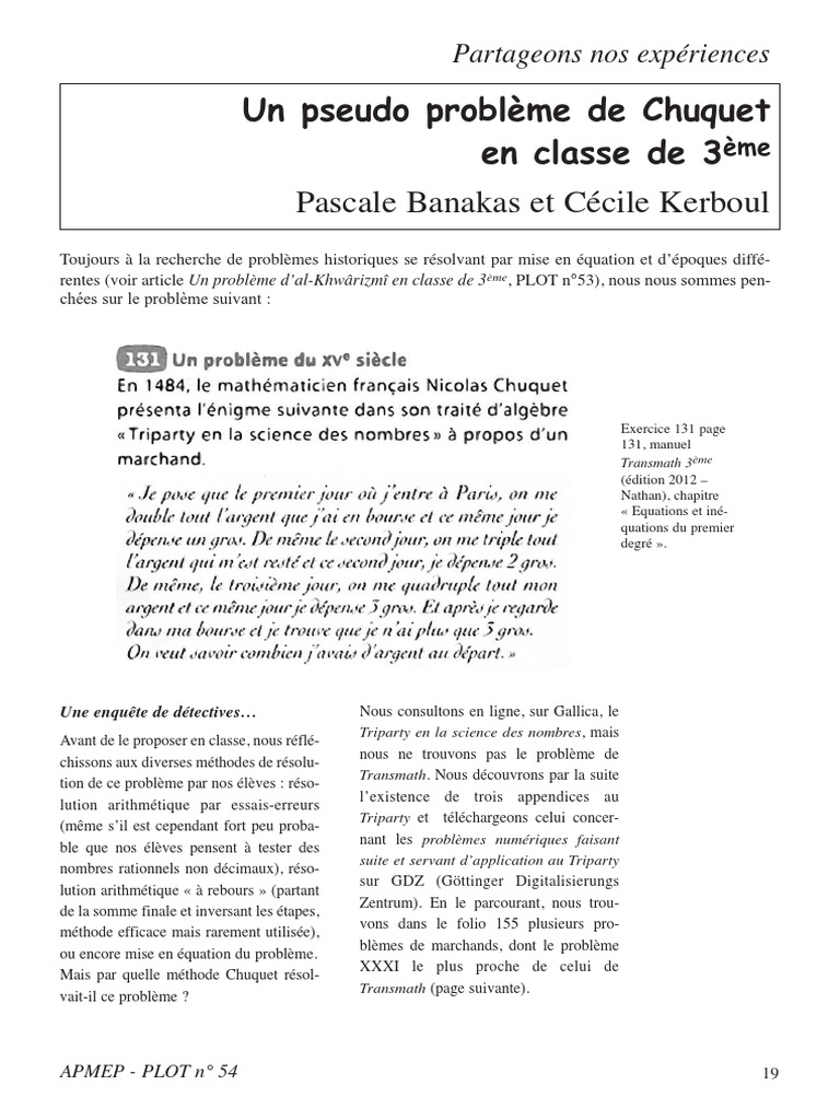 Chuquet Banakas Kerboul | PDF | Science | Mathématiques
