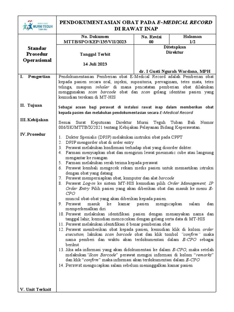 135.dokumentasi Pemberian Obat Dan Pencatatan E-Medical Record Di Rawat ...