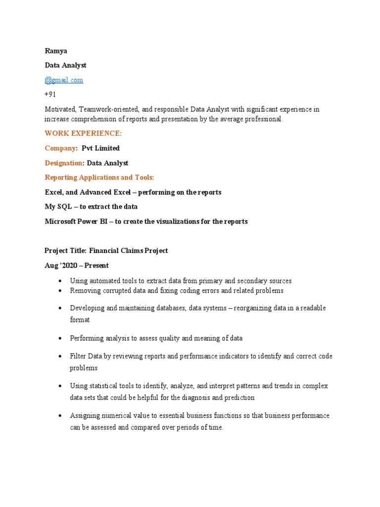 Data Analyst - Ramya | PDF Data Analyst - Ramya | PDF
