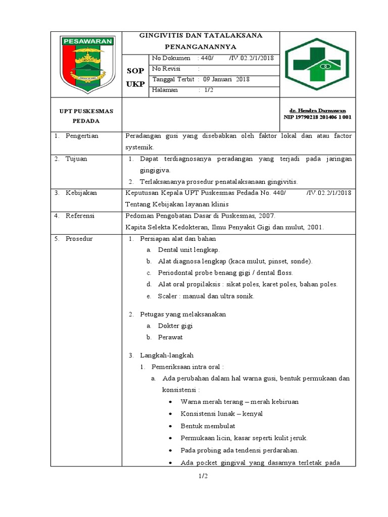 SOP Gingivitis di Puskesmas | PDF
