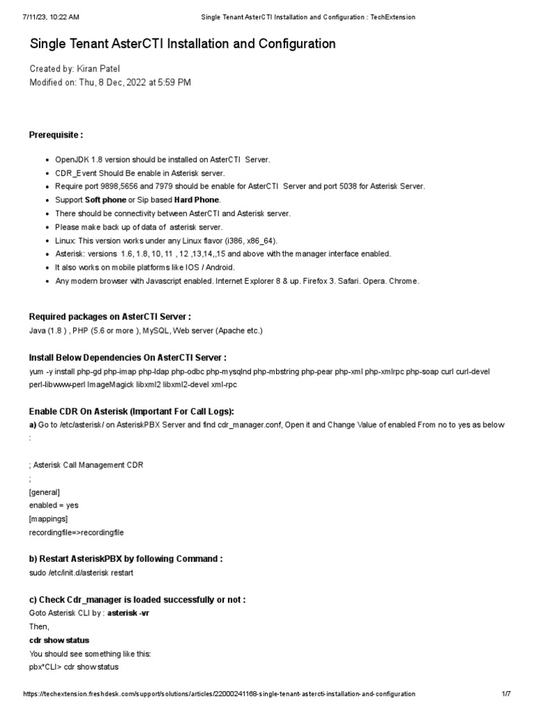 Single Tenant AsterCTI Installation and Configuration - TechExtension | PDF | My Sql | World ...