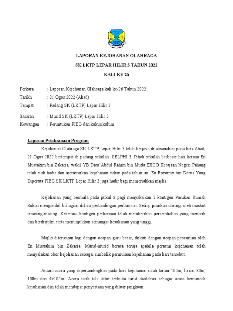 Laporan Kejohanan Olahraga 2022 | PDF