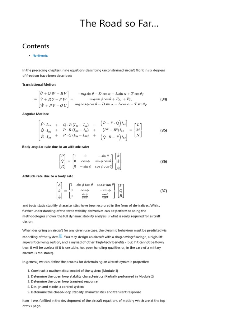 The Road So Far - Aircraft Flight Mechanics by Harry Smith, PHD | PDF | Nonlinear System | Equations