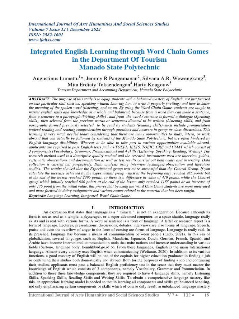 Word Chain Game for Integrated English Learning | PDF | Teachers | Learning