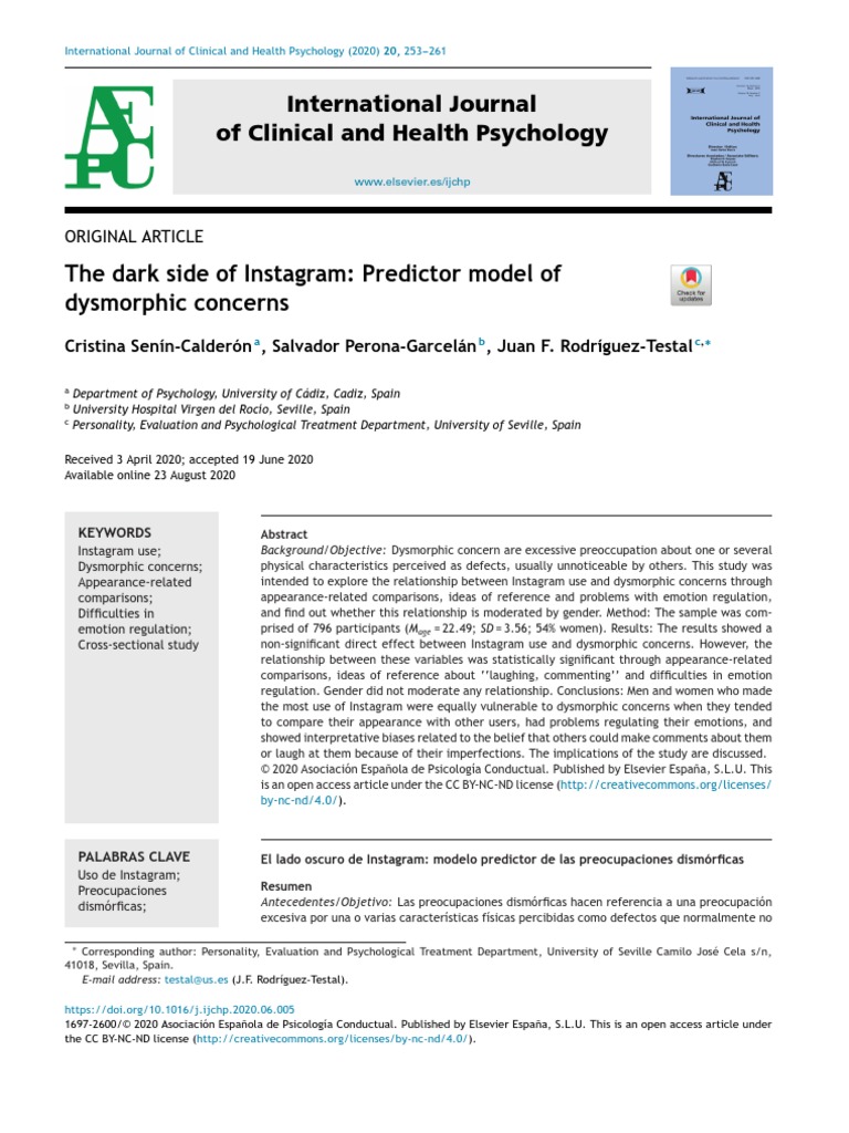 The Dark Side of Instagram - Predictor Model of Dysmorphic Concerns ...