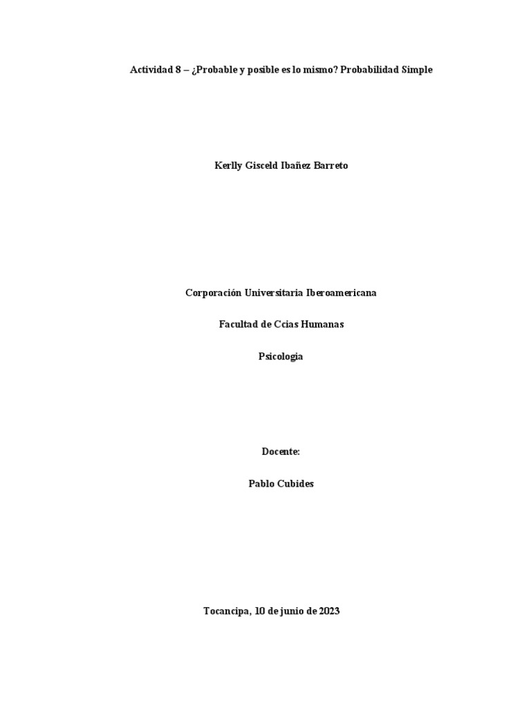 Actividad 8 - Probable y Posible Es Lo Mismo. Probabilidas Simple | PDF ...