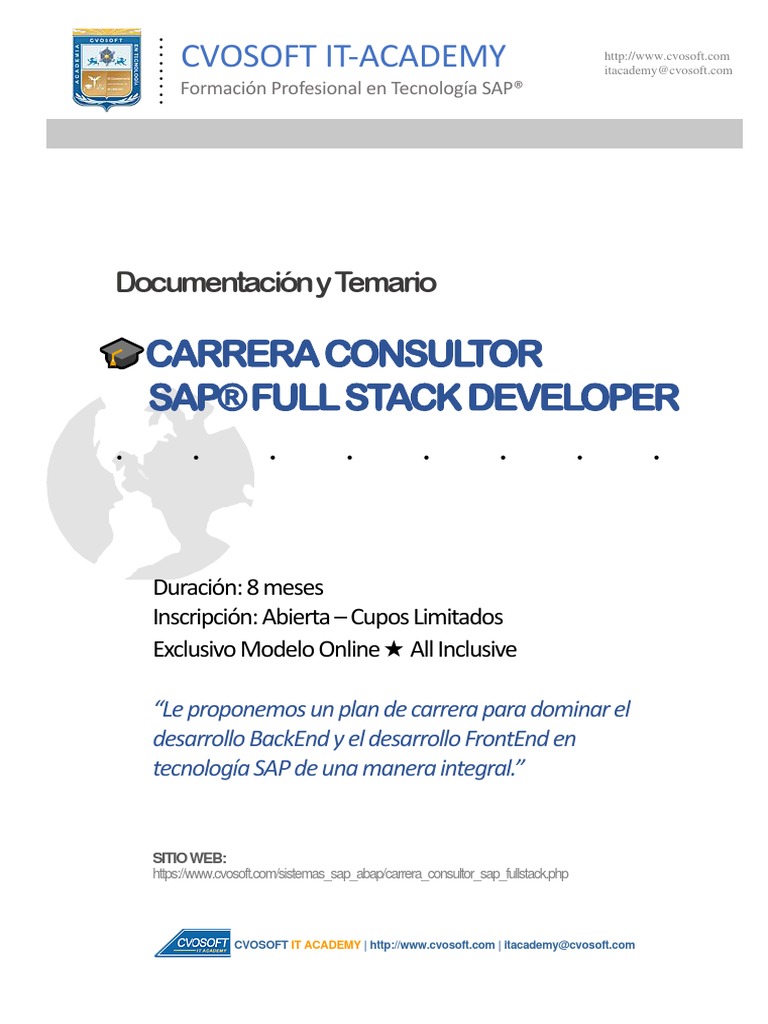 CVOSOFT Carrera Consultor SAP Full Stack Developer | PDF | Programación orientada a objetos ...