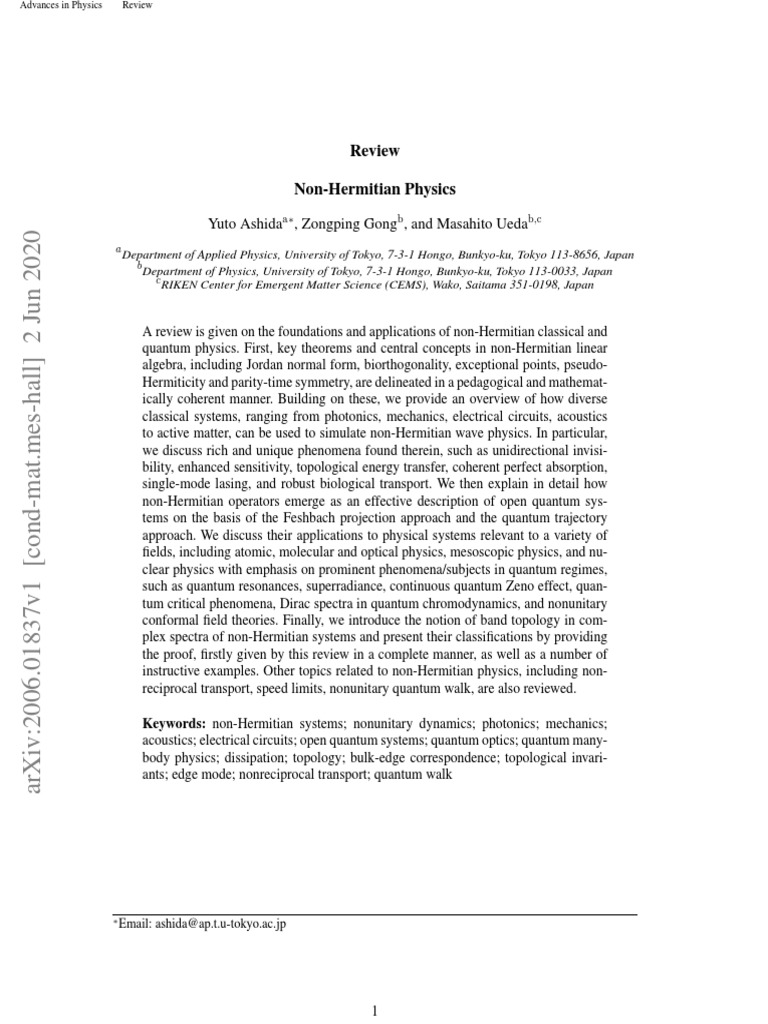 Non Hermitian Physics | PDF | Eigenvalues And Eigenvectors | Matrix (Mathematics)