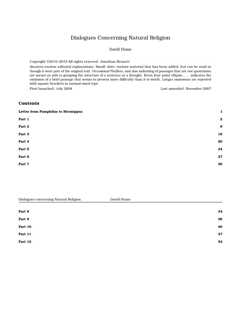 Dialogues Concerning Natural Religion | PDF | Skepticism | Reason