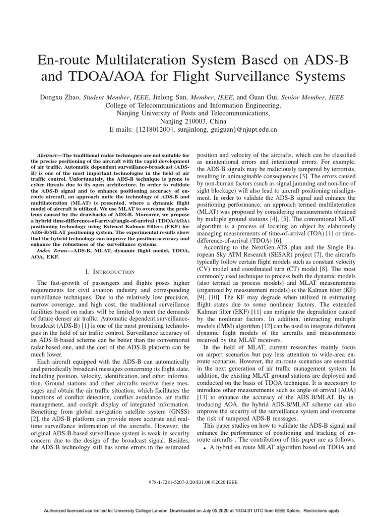 Paper - En-Route Multilateration System Based On ADS-B | PDF | Air Traffic Control