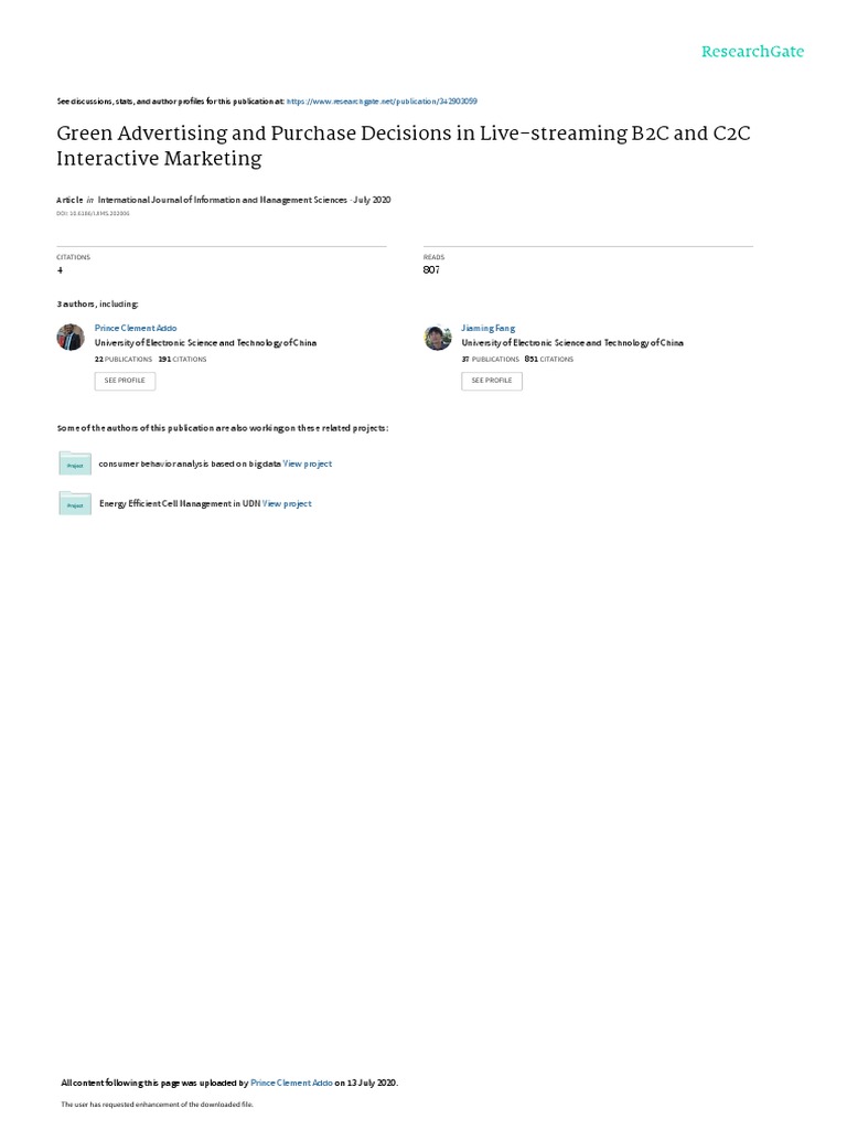 Green Advertising and Purchase Decisions in Live-Streaming B2C and C2C ...