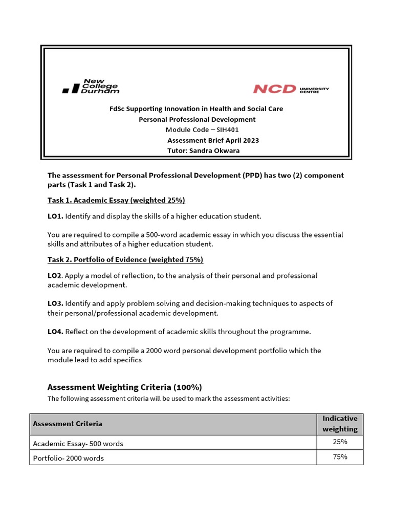 SIH401 - Professional Development - Assessment Brief April 2023 | PDF ... SIH401 - Professional Development - Assessment Brief April 2023 | PDF ...