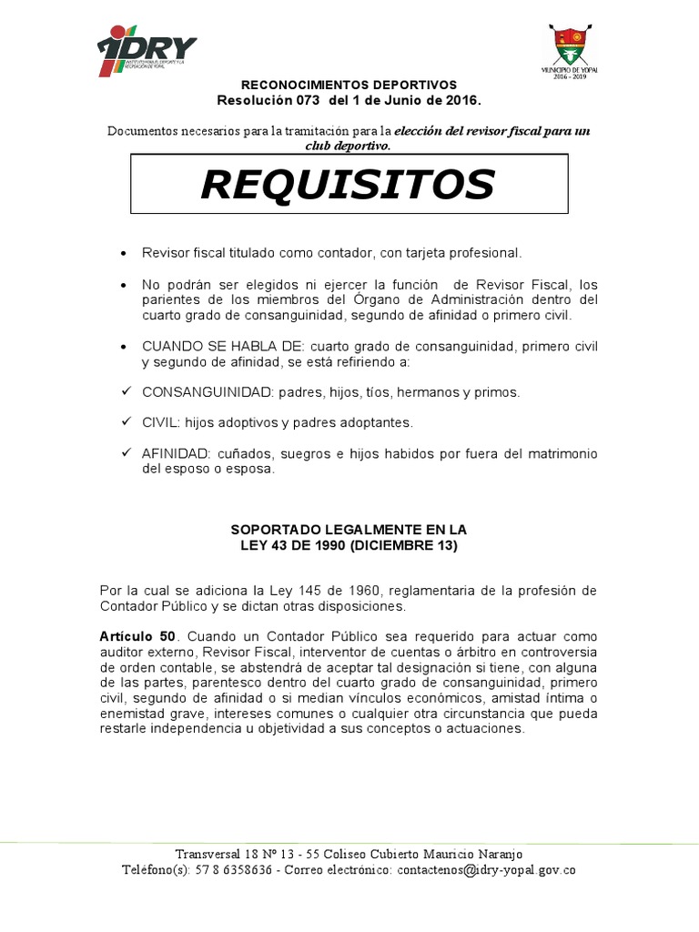 Requisitos para Revisor Fiscal Deportivo | PDF