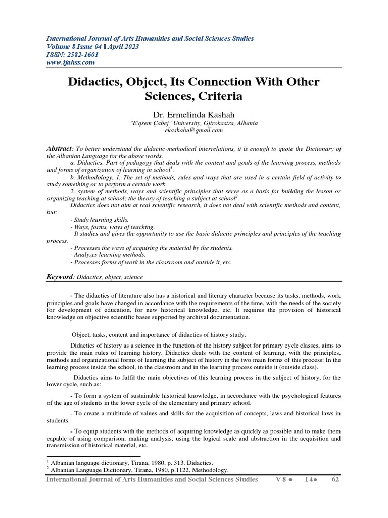 Didactics Object Its Connection With Other Sciences Criteria Pdf Teachers Pedagogy
