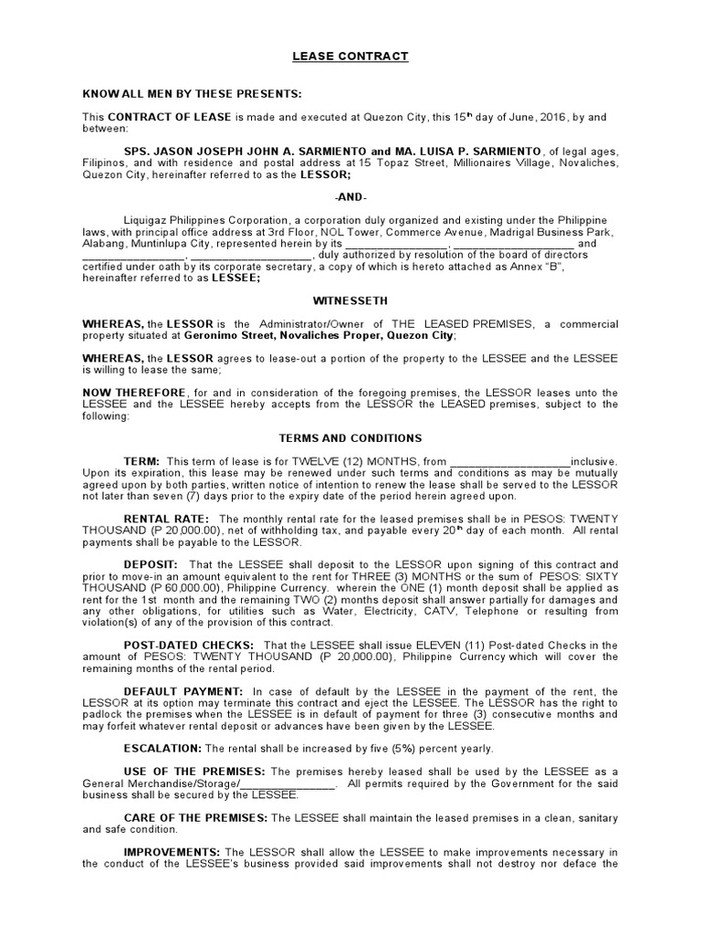 Lease Contract for Commercial Property | PDF | Lease | Natural ...