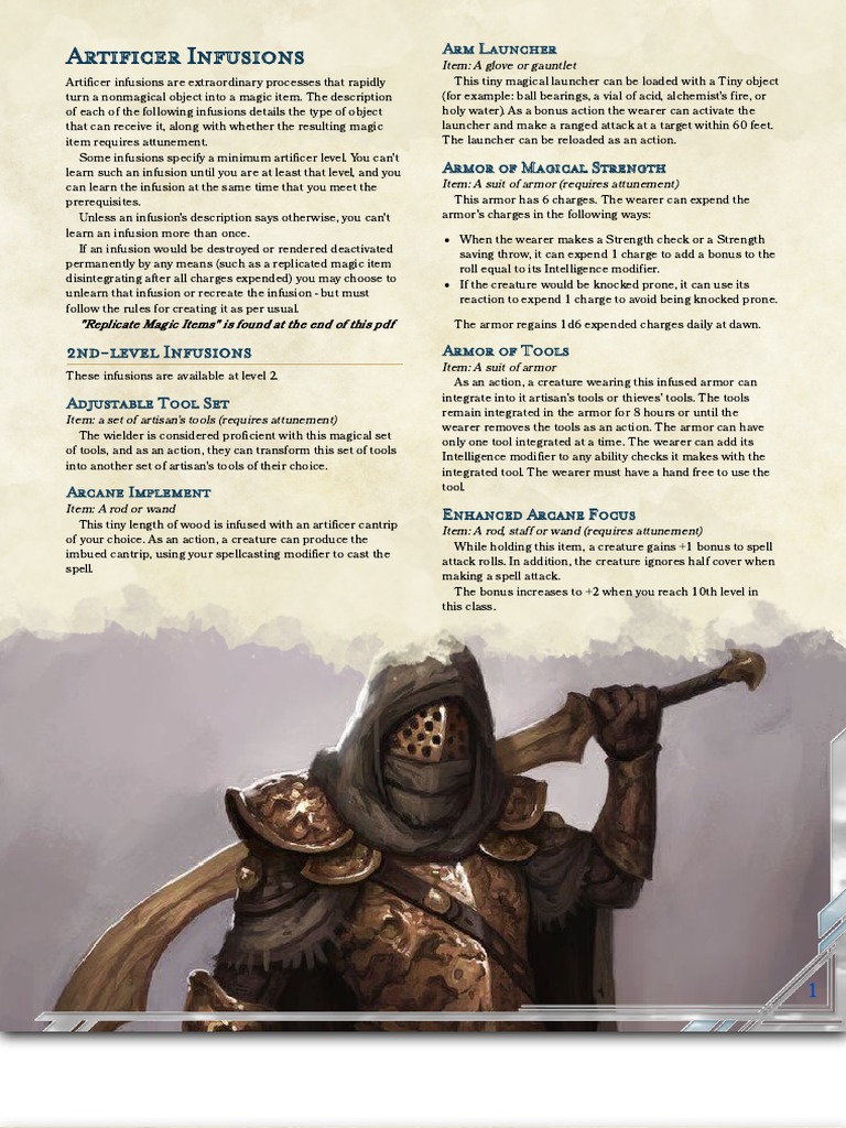Artificer Infusions List - GM Binder | PDF