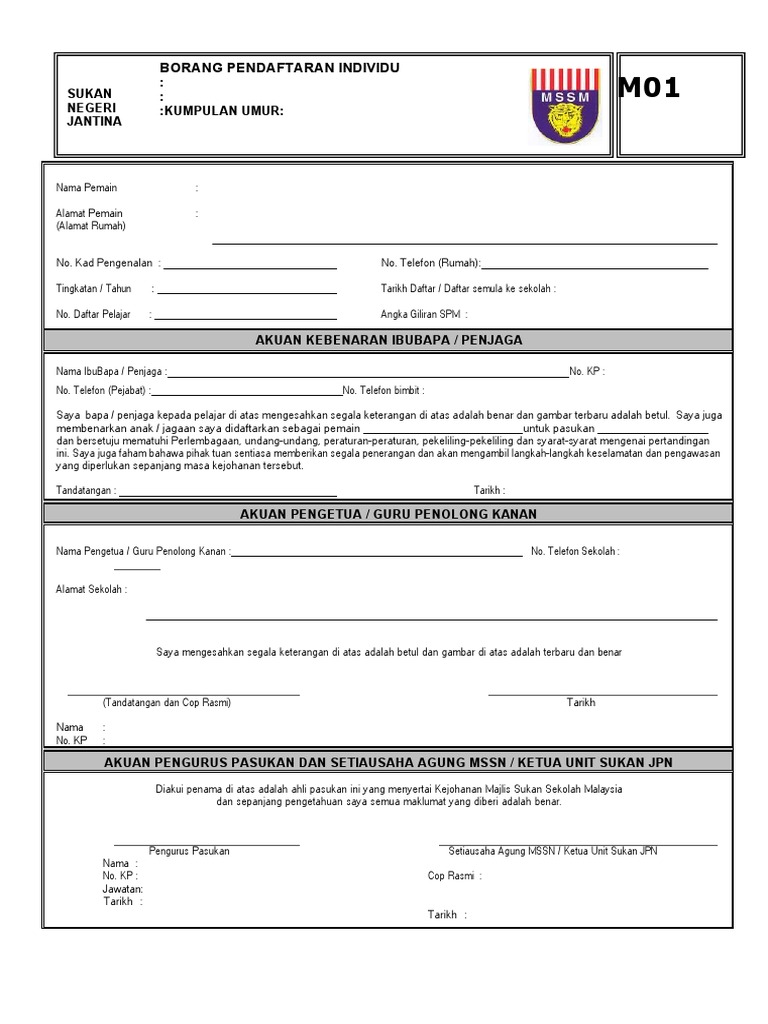 Borang m01 | PDF