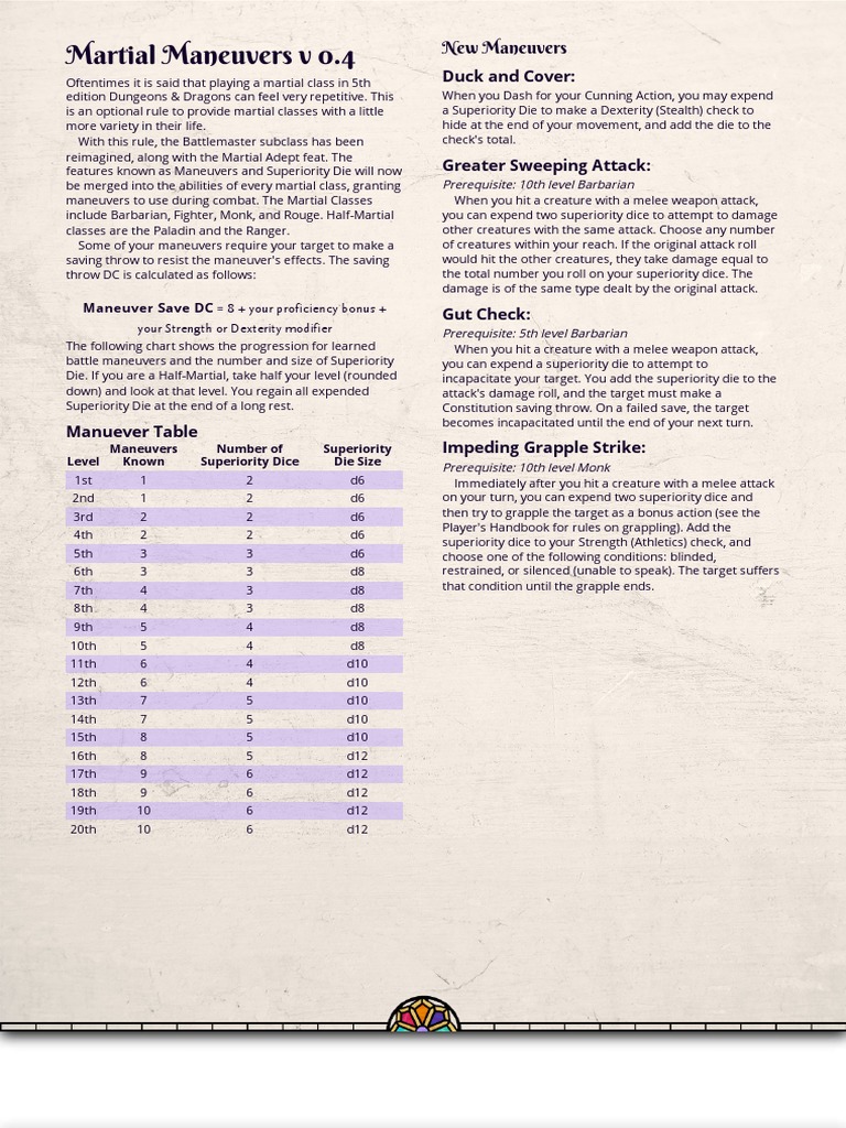 Martial Class Maneuvers - GM Binder | Download Free PDF | Dungeons ...