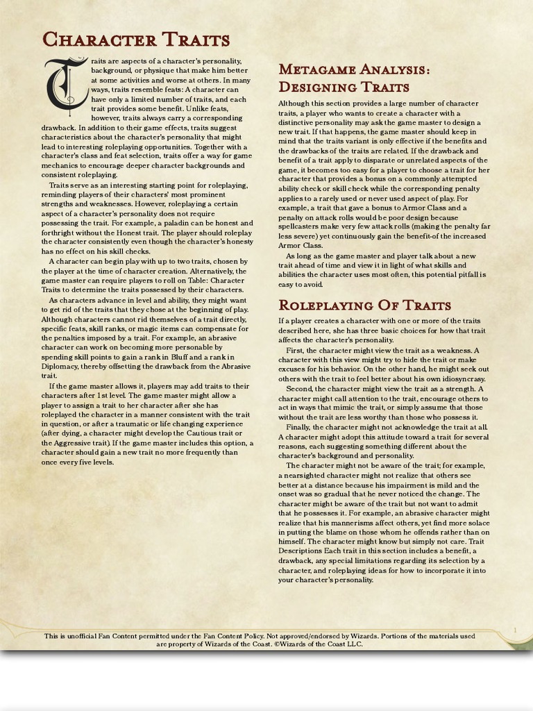 5e Trait System - GM Binder | PDF | Psychological Concepts