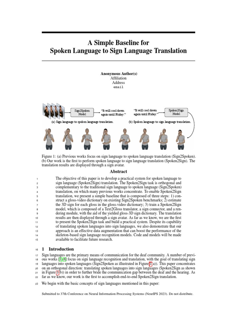 A Simple Baseline For Spoken Language To Sign Language Translation ...