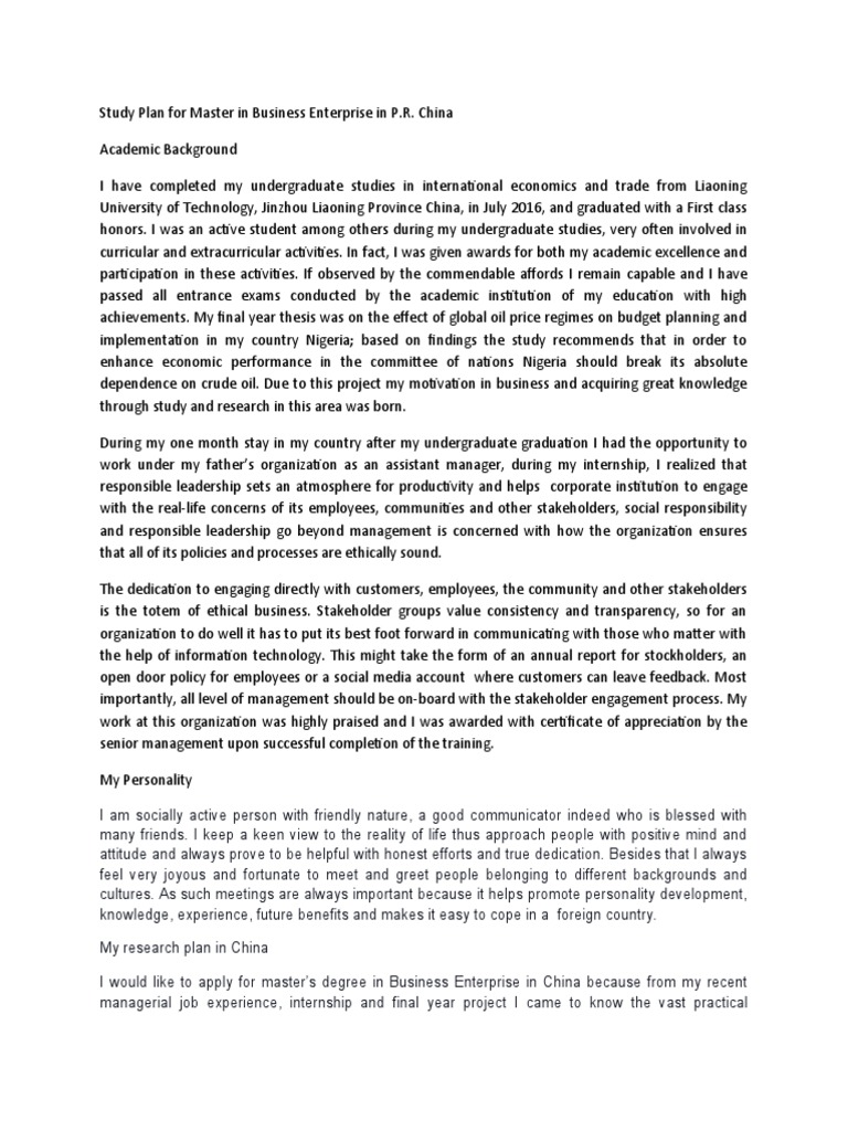 Study Plan For Master in Business Enterprise in P | PDF | Public ...