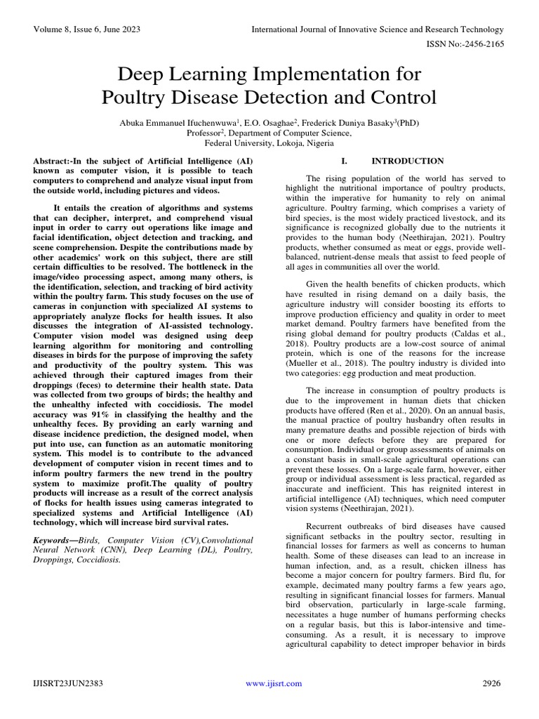 Deep Learning Implementation for Poultry Disease Detection and Control | PDF | Computer Vision