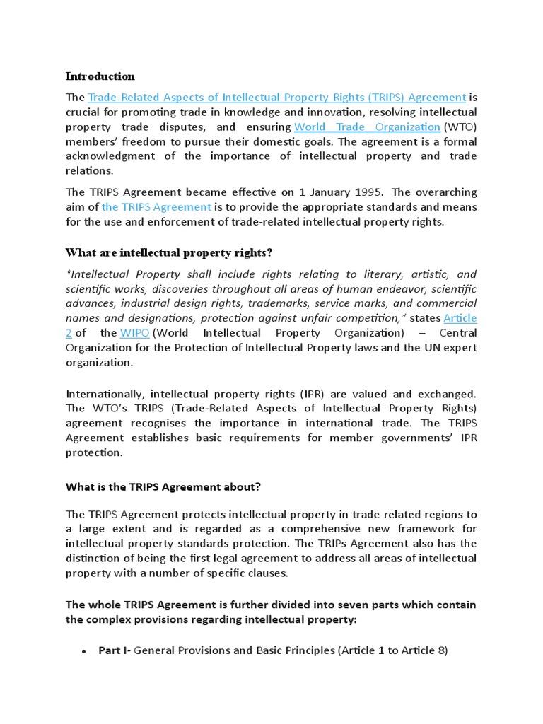 Trips and Patents | PDF | Intellectual Property | Trips Agreement
