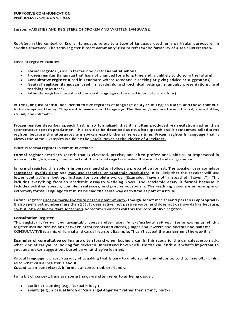 Purposive Communication Lesson | PDF | Communication | English Language