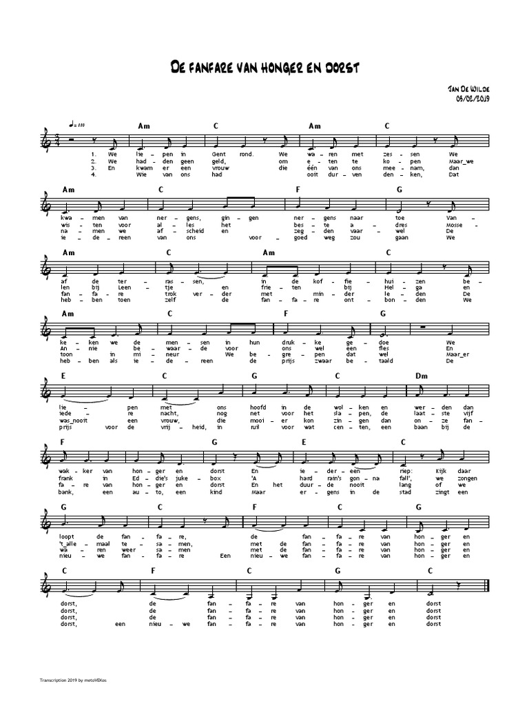 De Fanfare Van Honger en Dorst (Jan de Wilde) | PDF