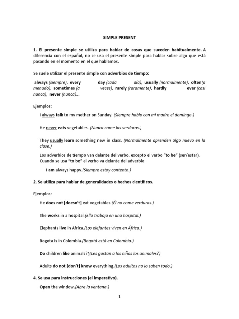 Ejercicio Present Simple | PDF | Lingüística