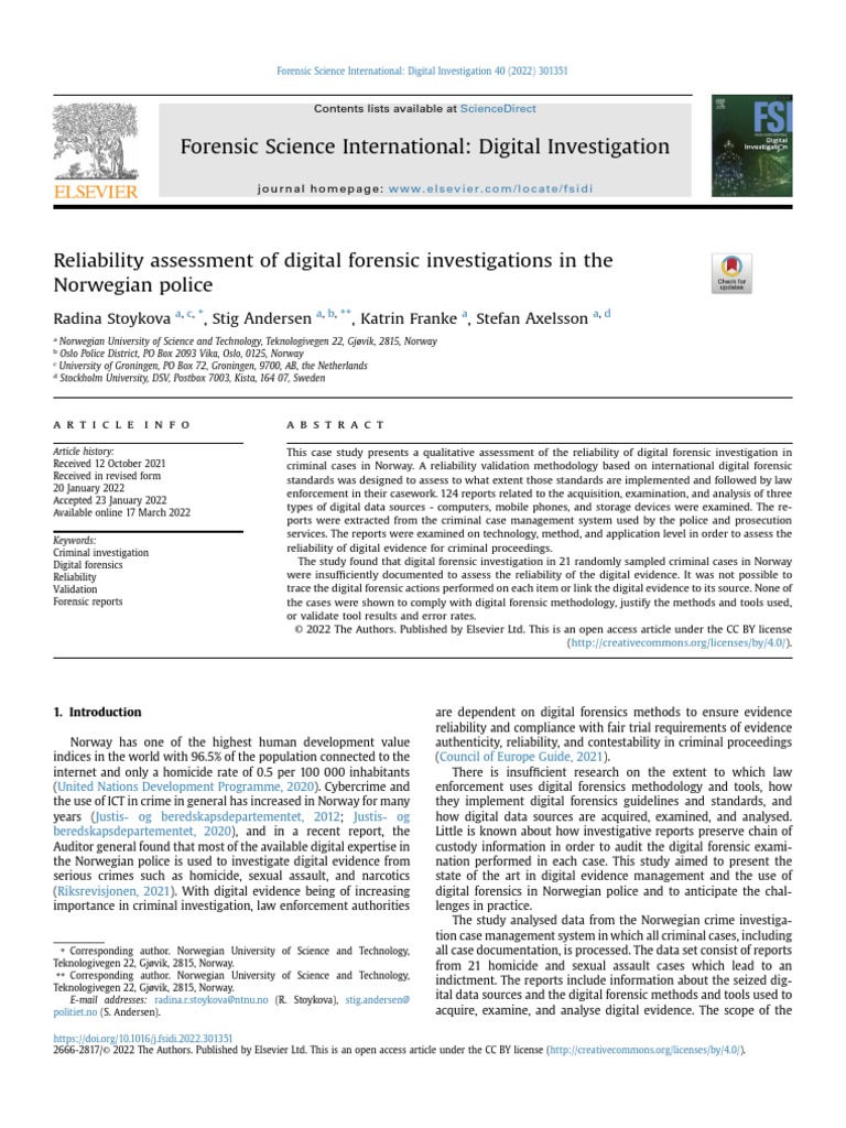 Reliability Assessment of Digital Forensic Investigations in The Norwegian Police | Download ...